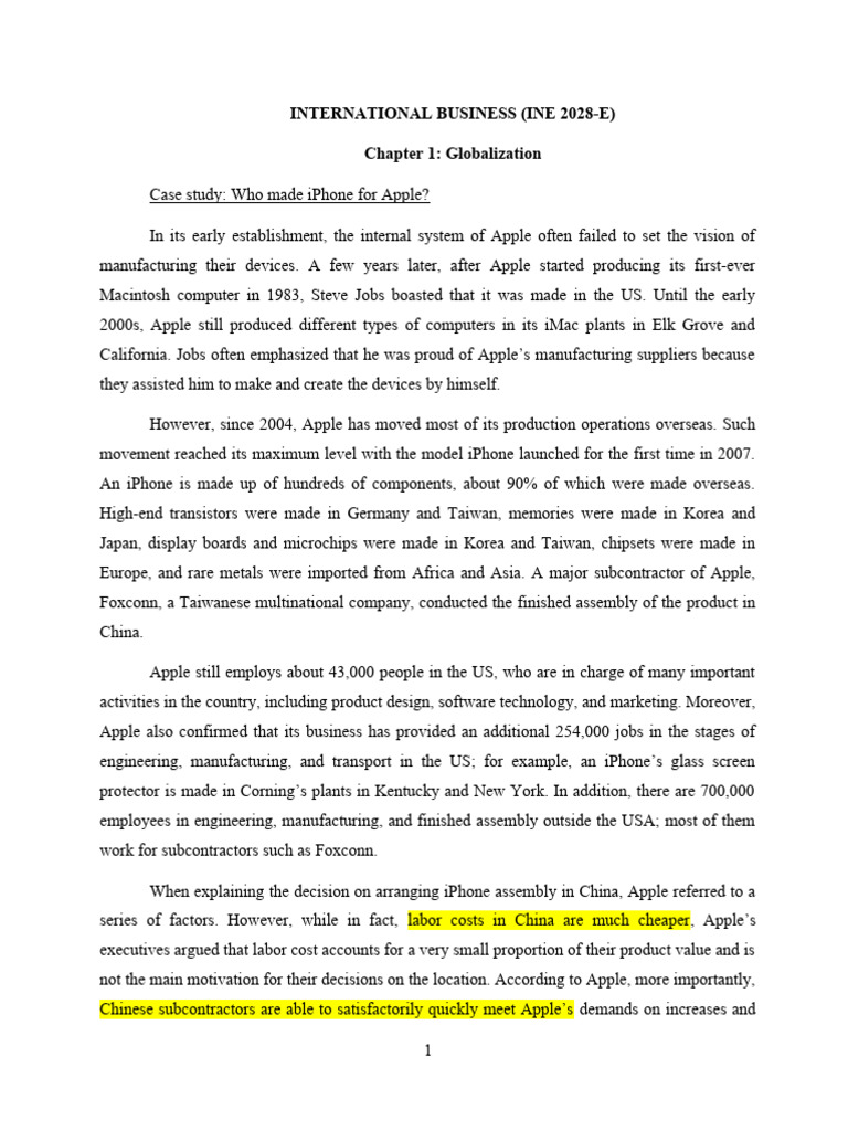 Case Study Chapter 1 - Who Made Iphone For Apple | PDF