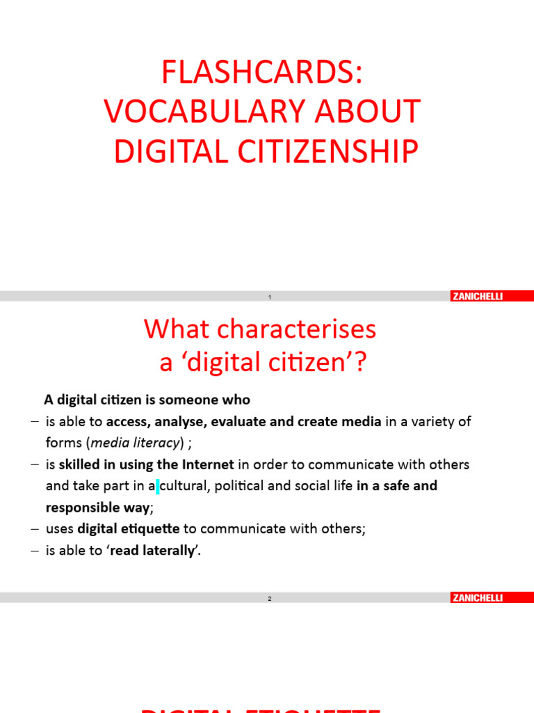 Flashcards Vocabulary About Digital Citizenship | PDF