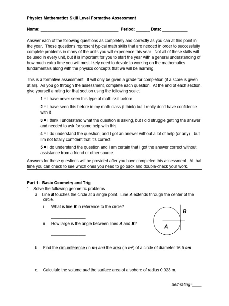 23-24 Physics Math Assessment | PDF | Circle | Area