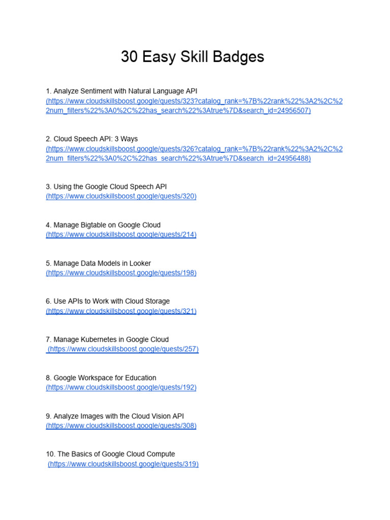 30 Easy Skill Badges | PDF | Cloud Computing | Data