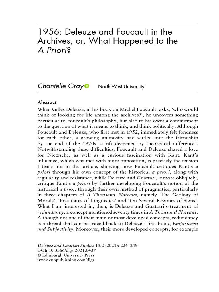 Eleuze and Foucault in The Archive What Happened With A Priori | PDF ...