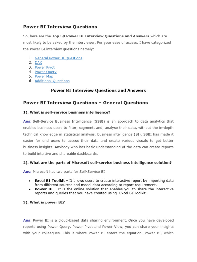 Power BI Interview Questions Set II | PDF | Microsoft Excel | Microsoft Sql Server