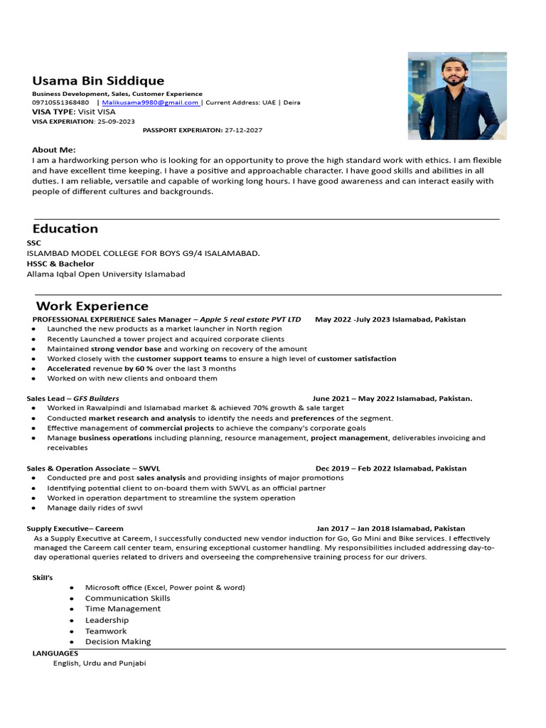 Usama Resume NEW | PDF | Sales | Islamabad