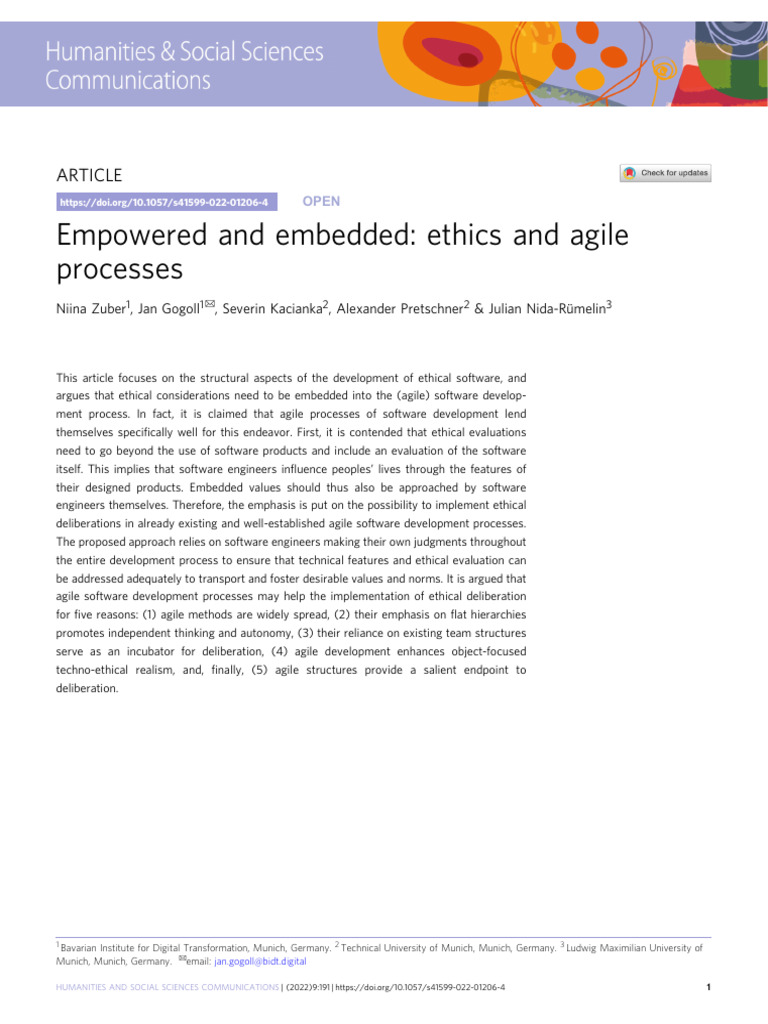 Embedding Ethics in Agile Development | PDF