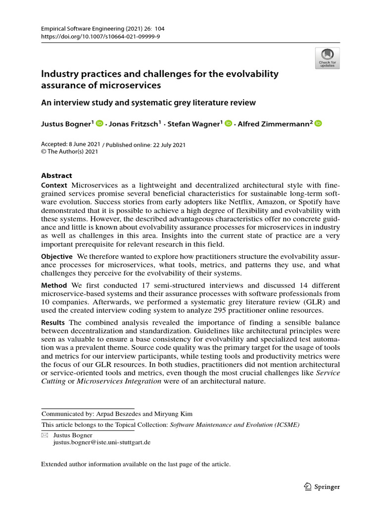 36 Industry Practices and Challenges For The Evolvability Assurance of Microservices | PDF