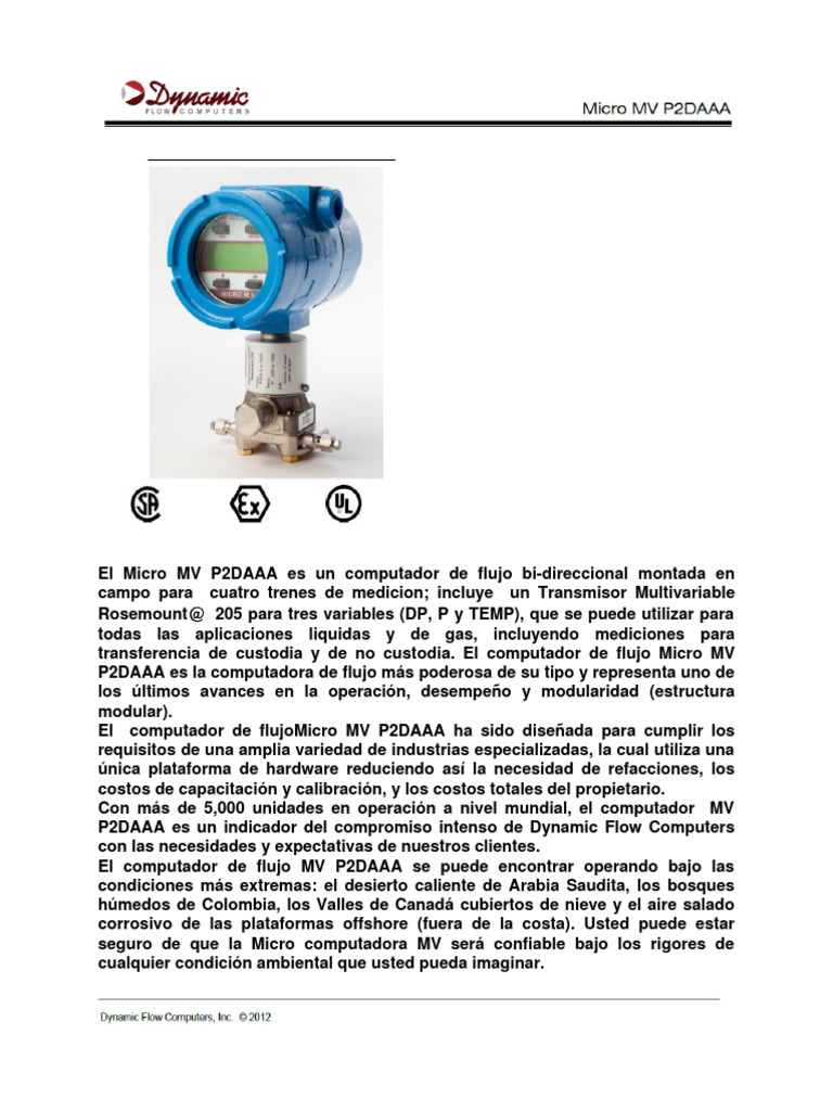 Micro MV P2DAAA Data Sheet Spanish | PDF
