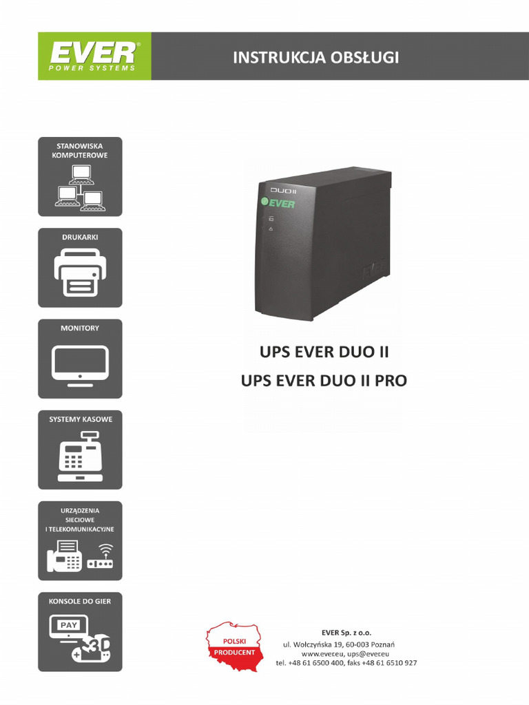 Instrukcja Obslugi Ups Duo II Duo II Pro 350 500 800 1000 | PDF