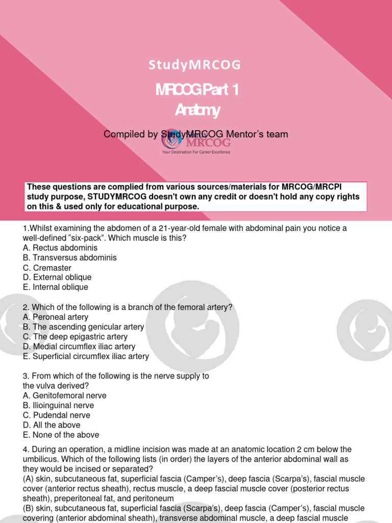 MRCOG Part 1 Anatomy Prep | PDF