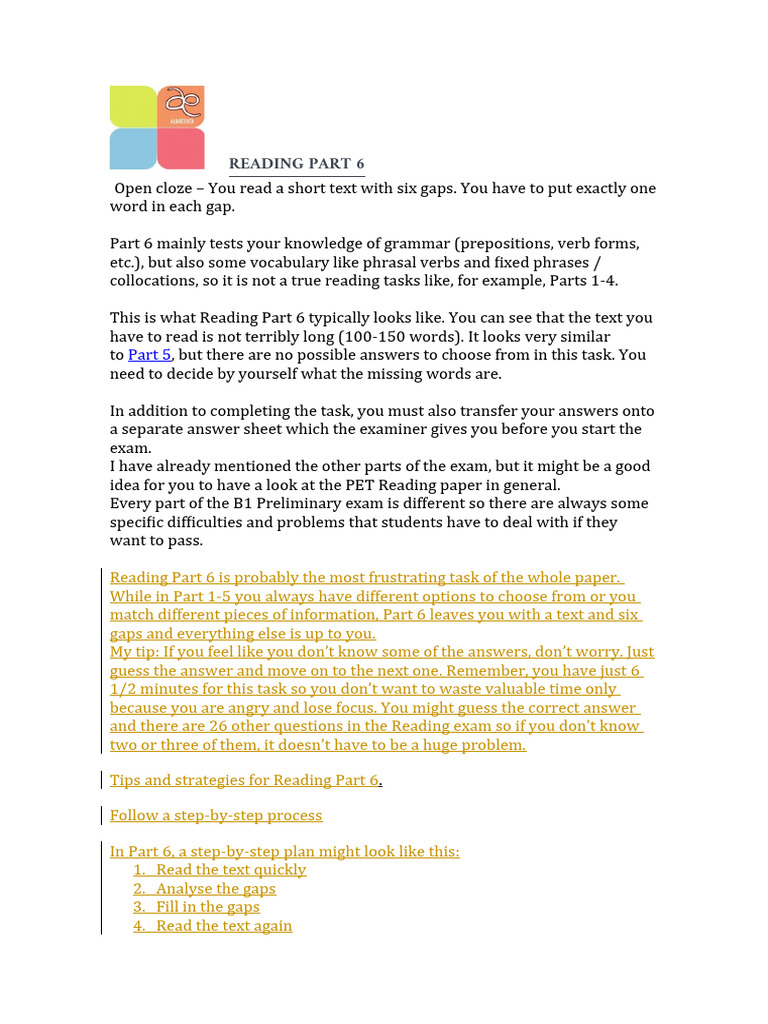 Reading Part 6 | PDF