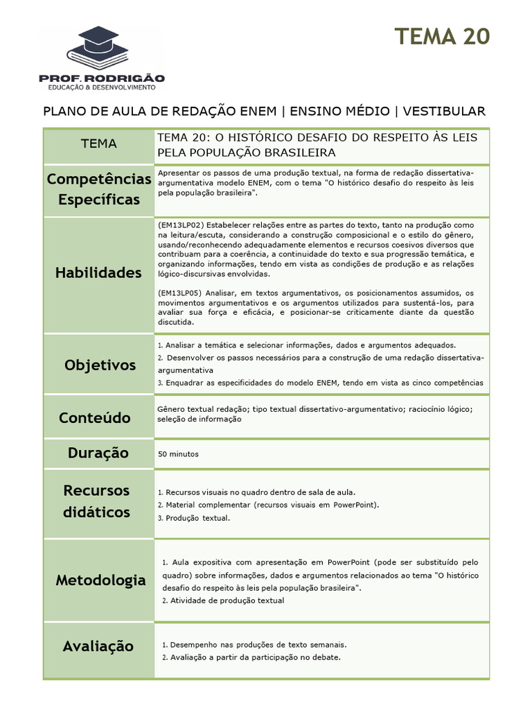 Tema 20 - Material Enem | PDF