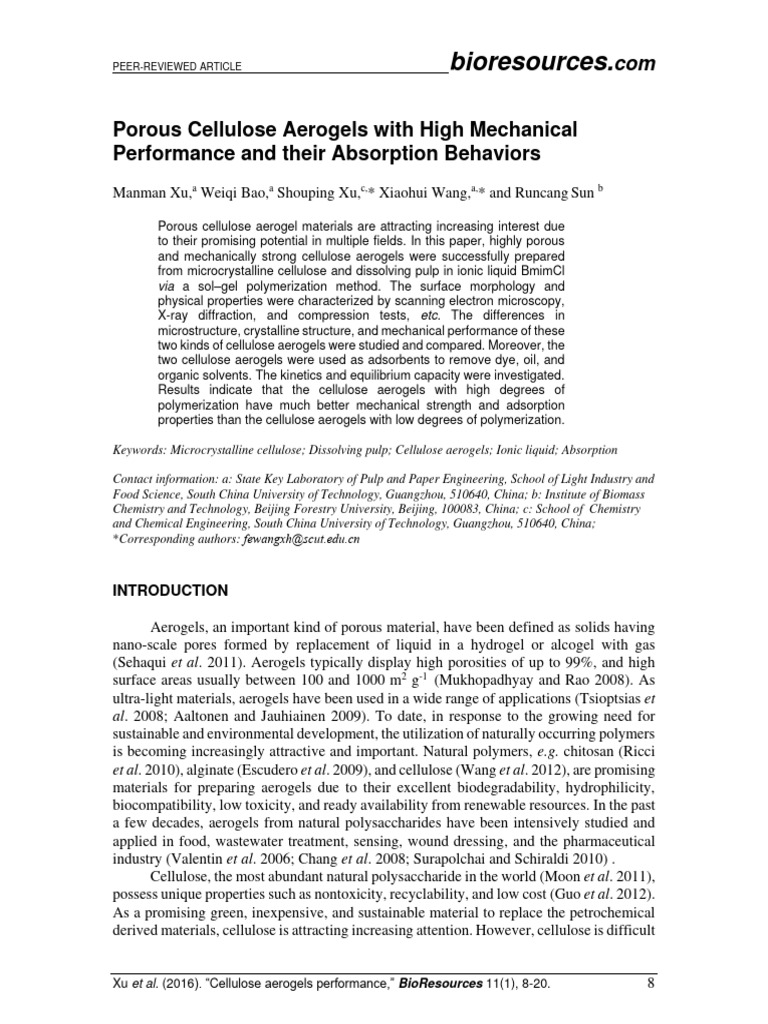 Porous Cellulose - Aerogels - Cellu-IL | PDF | Adsorption | Deformation (Engineering)