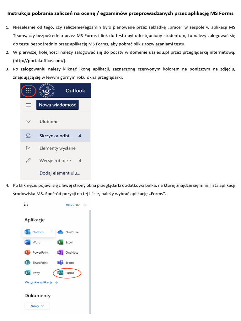 Instrukcja Pobrania Egzaminów z MS Forms | PDF