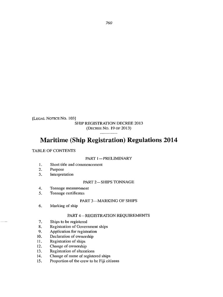 Maritime (Ship Registration) Regulations 2014 | PDF | Tonnage ...