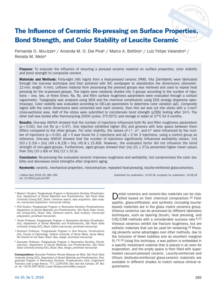 Ceramic Re-pressing Effects on Leucite | PDF