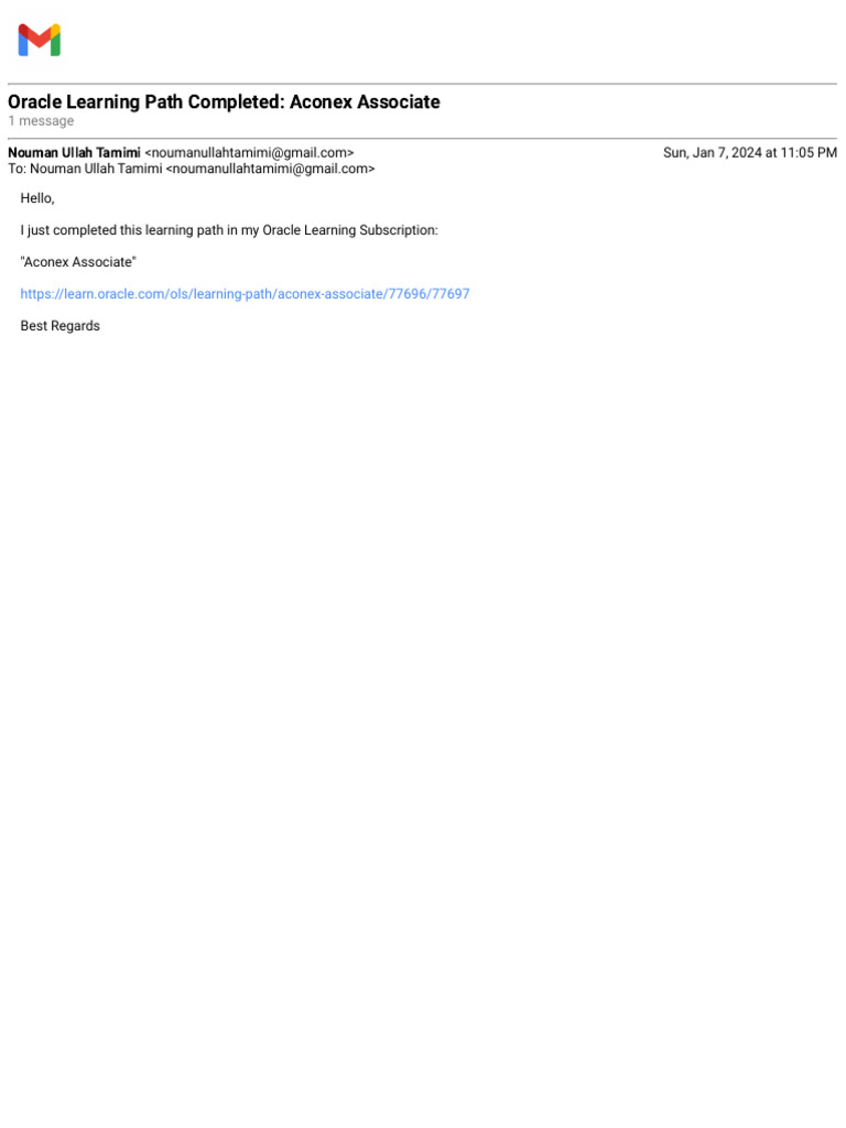 Oracle Learning Path Completed - Aconex Associate | PDF