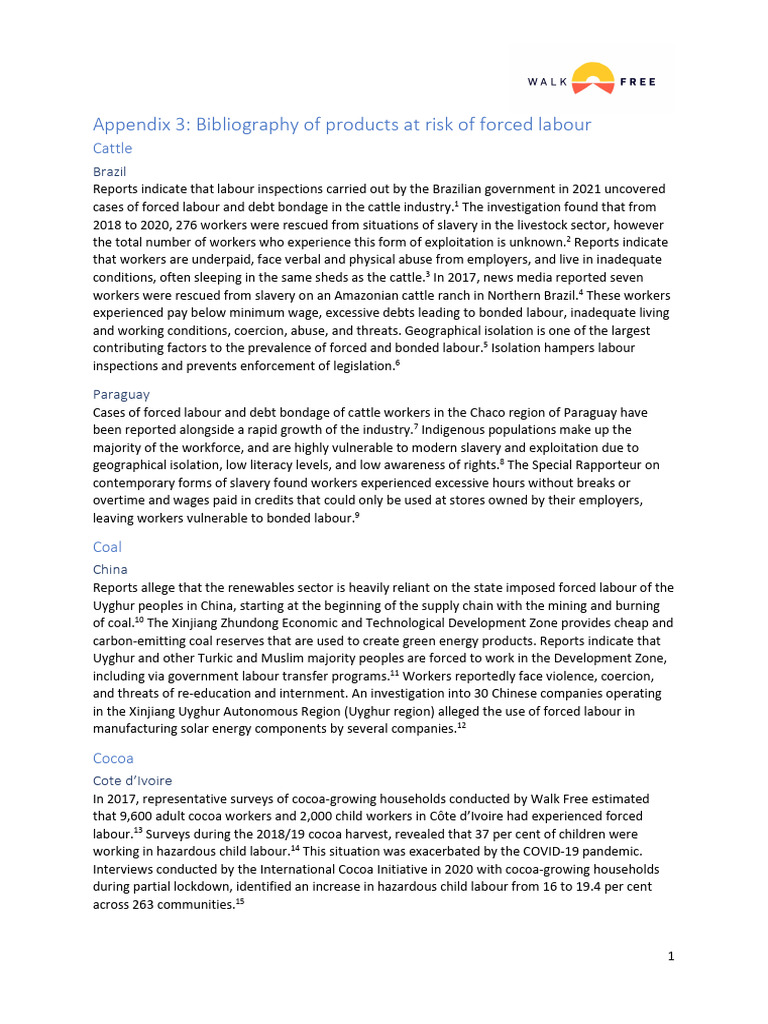 Appendix 3 Bibliography of Products at Risk of Forced Labour | PDF
