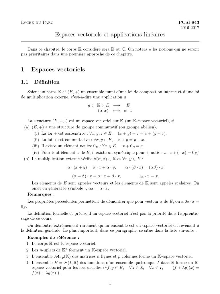 Espaces Vectoriels Et Applications Lineaires Cours | PDF | Méthodes et références pédagogiques ...