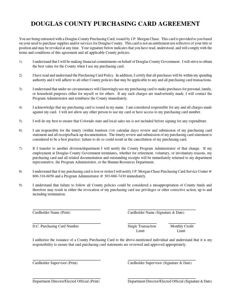 Purchasing Card Agreement | PDF