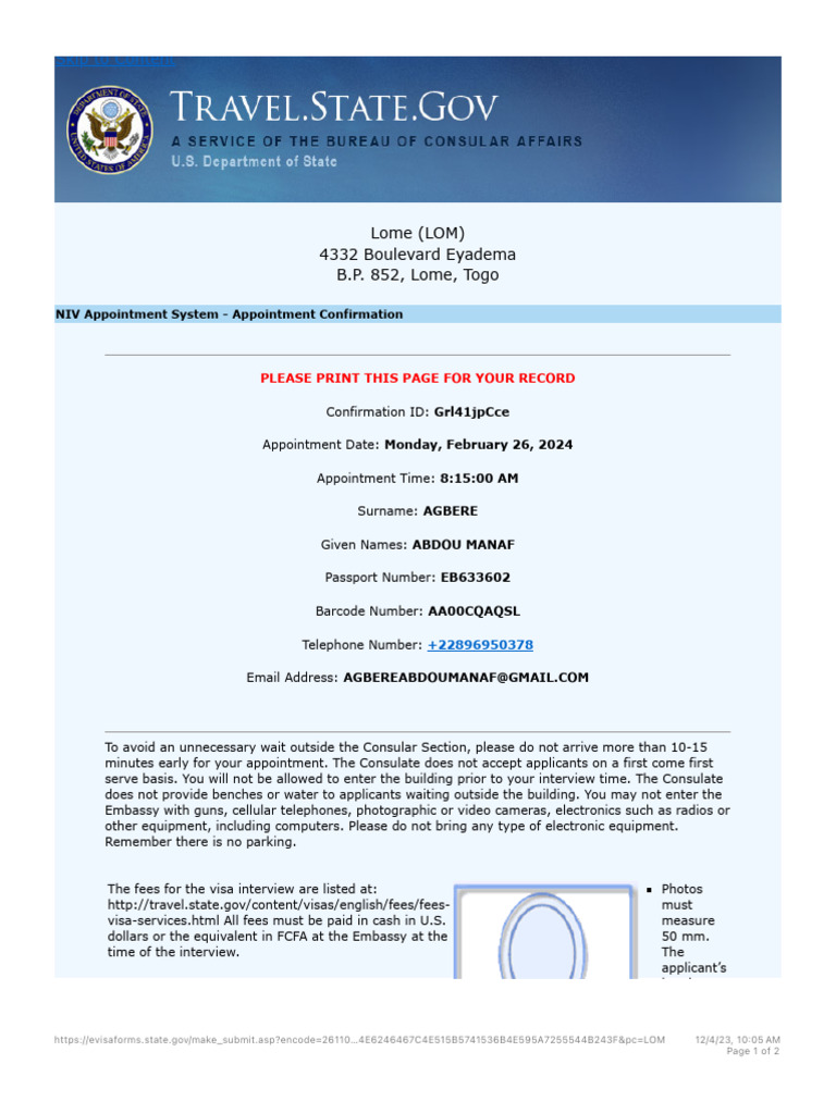 NIV Appointment System | PDF