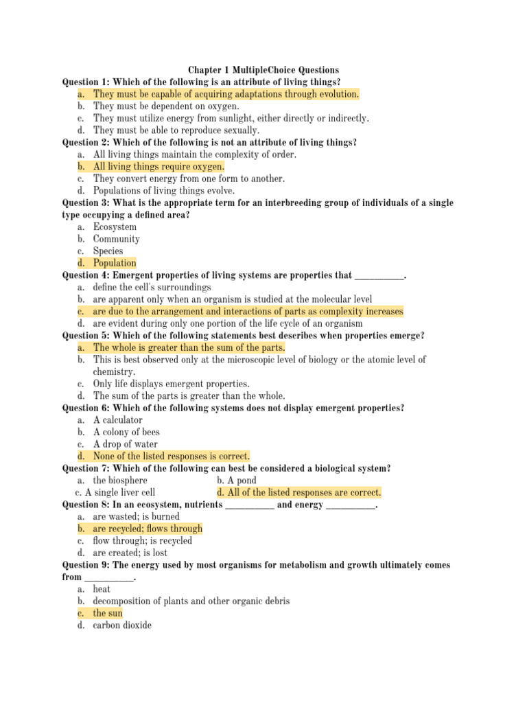 Biology Exam Questions Review | PDF | Life | Organisms