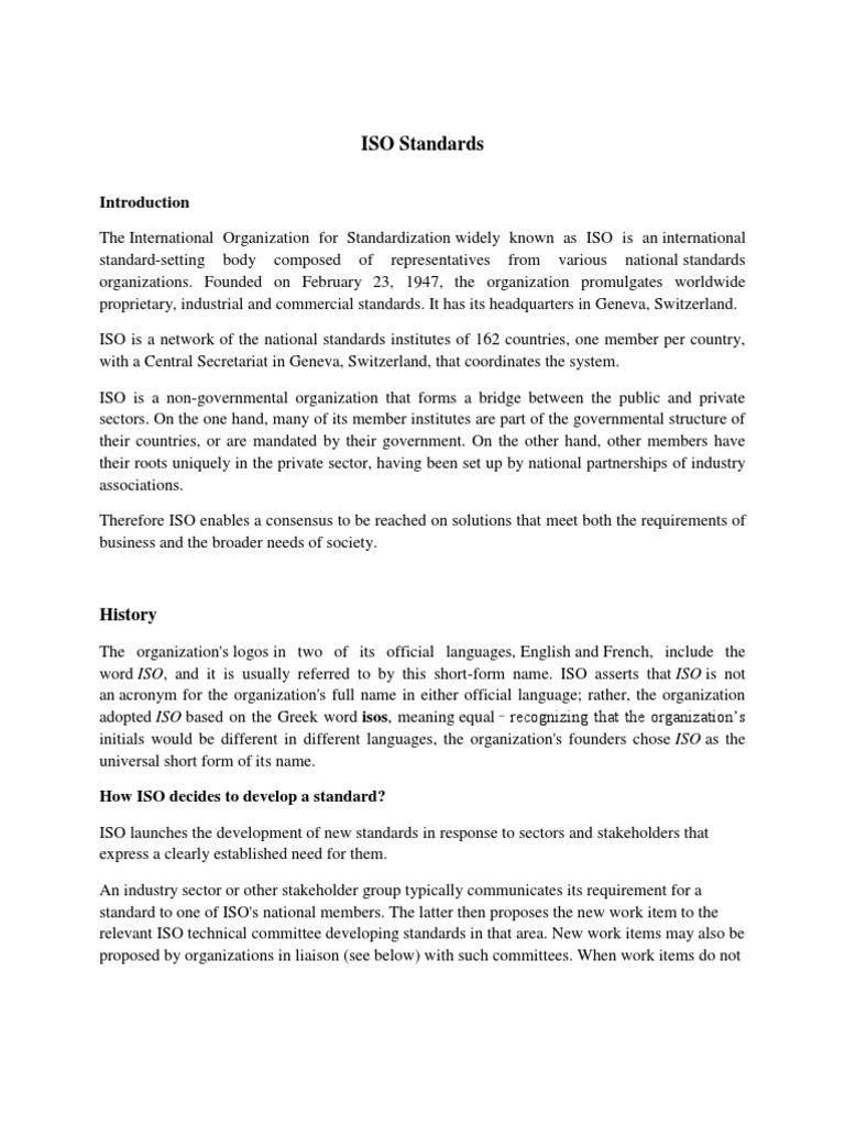 ISO Standards: History | PDF | International Organization For ...