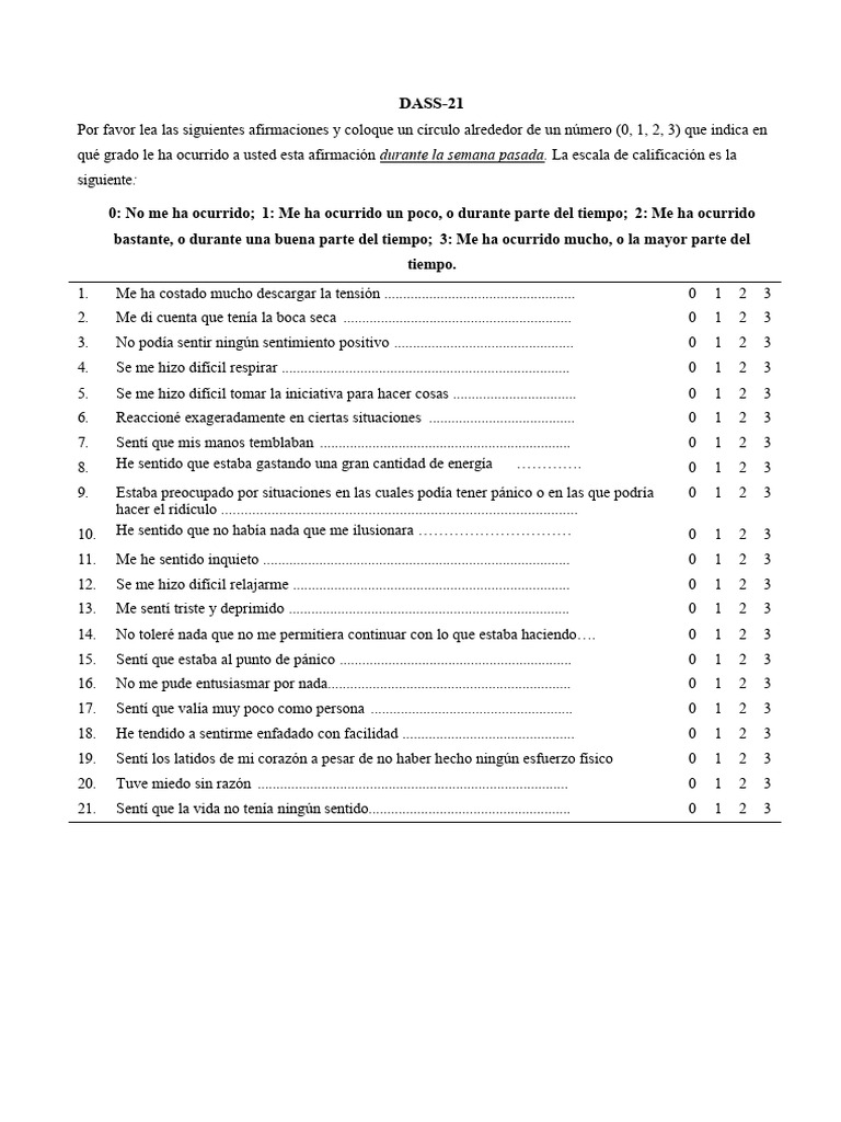 Depression Anxiety and Stress Scale - 21 (DASS-21) | PDF