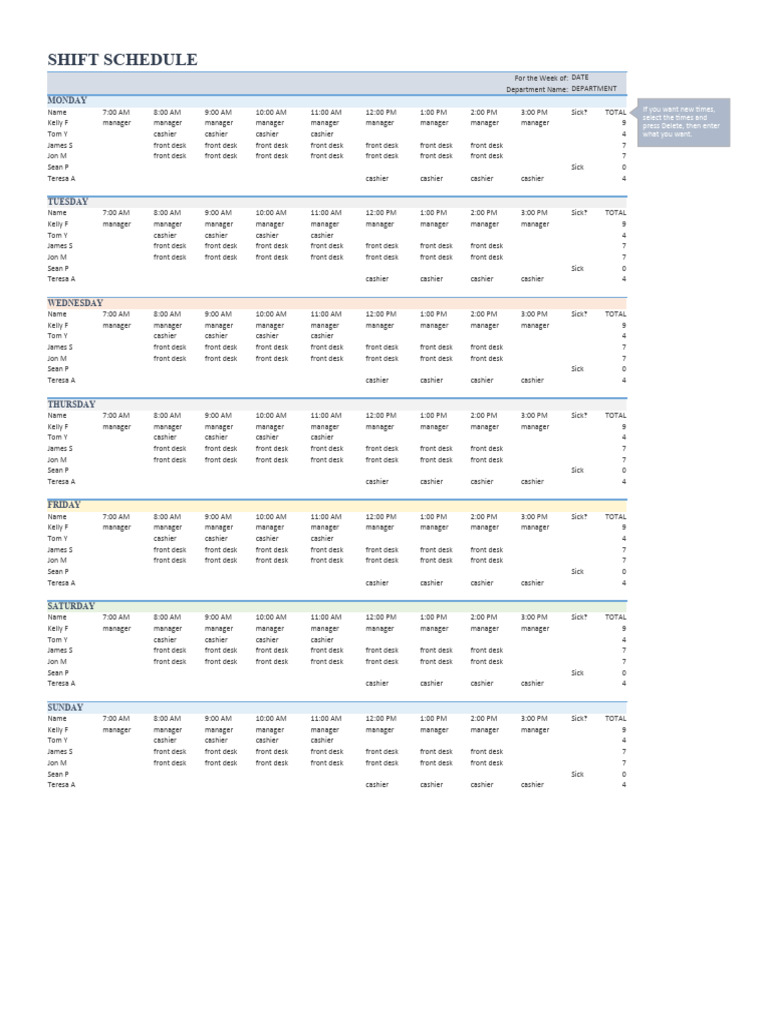 Weekly Employee Shift Schedule1 | PDF