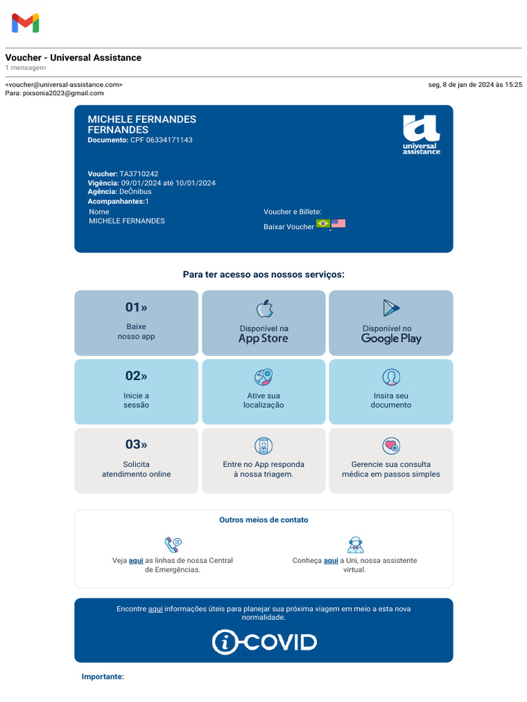 Gmail - Voucher - Universal Assistance | PDF | Cupom | Ciberespaço