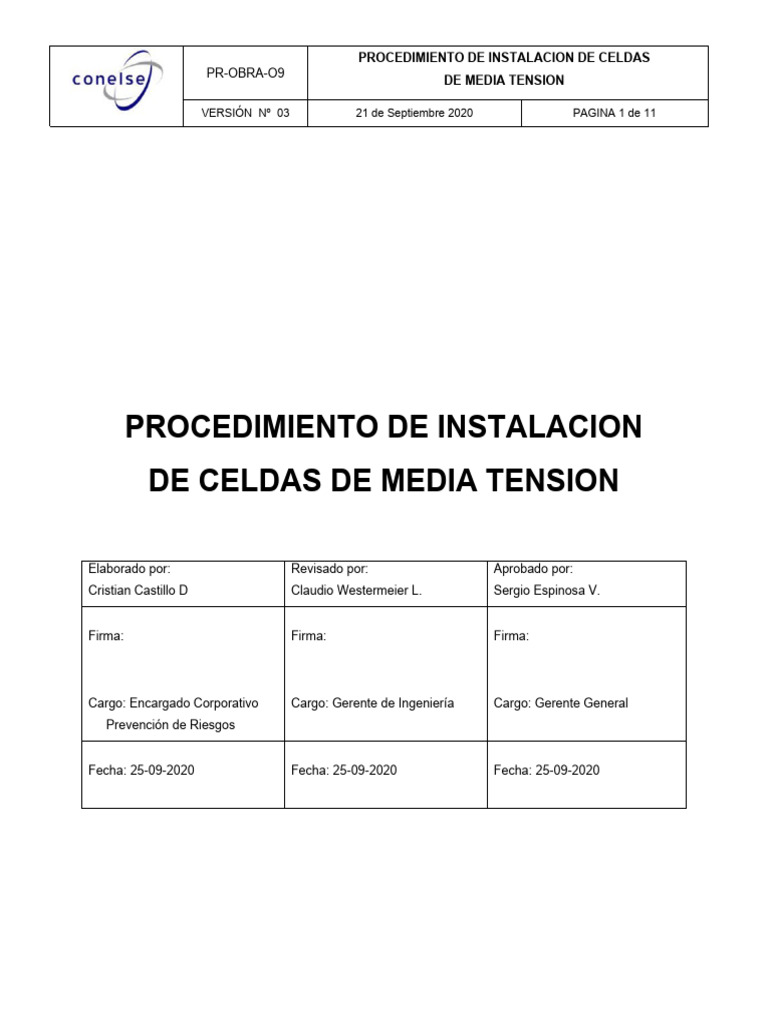 PR - 09 Instalación de Celdas de MT | PDF