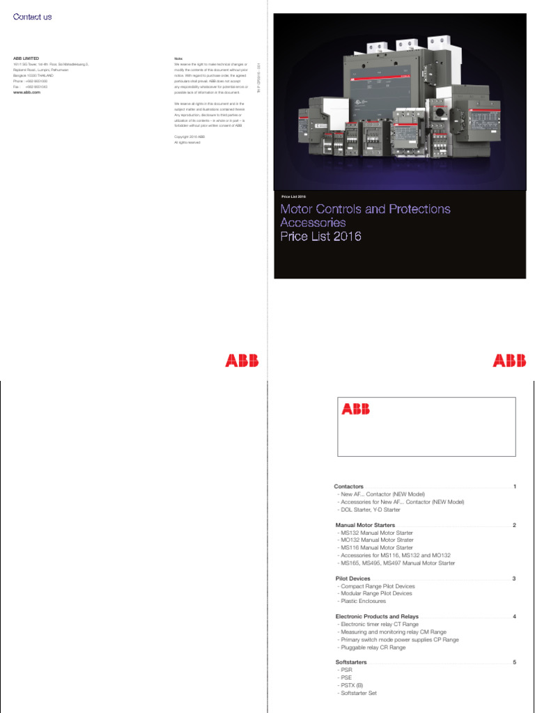 Price List ABB 2016 Motor Controls and Protections Factomart | PDF