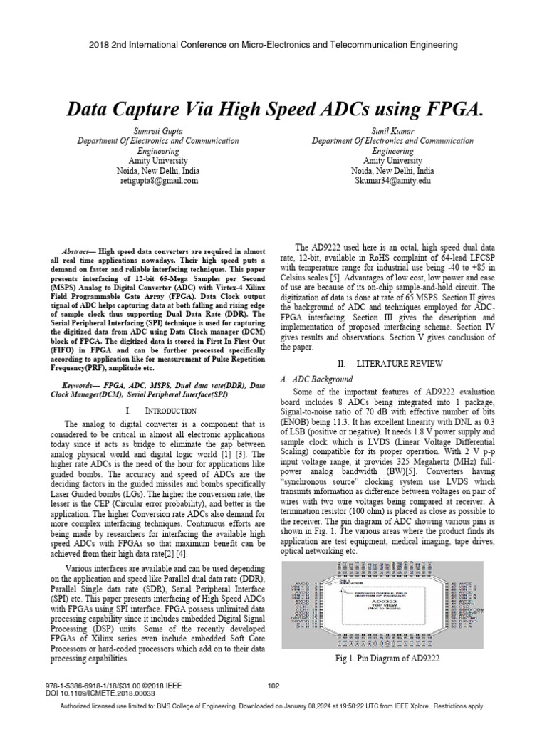 Data Capture Via High Speed ADCs Using FPGA | PDF