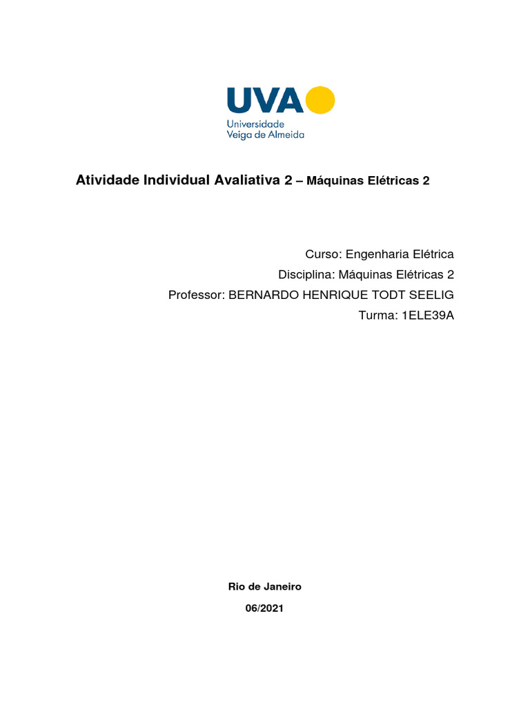 AIA 2 - Máquinas Elétricas 2 - Paulo Felipe Goes Faria | PDF