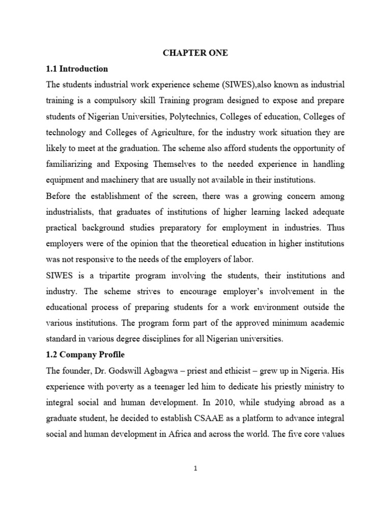 SIWES Overview and CSAAE Profile | PDF