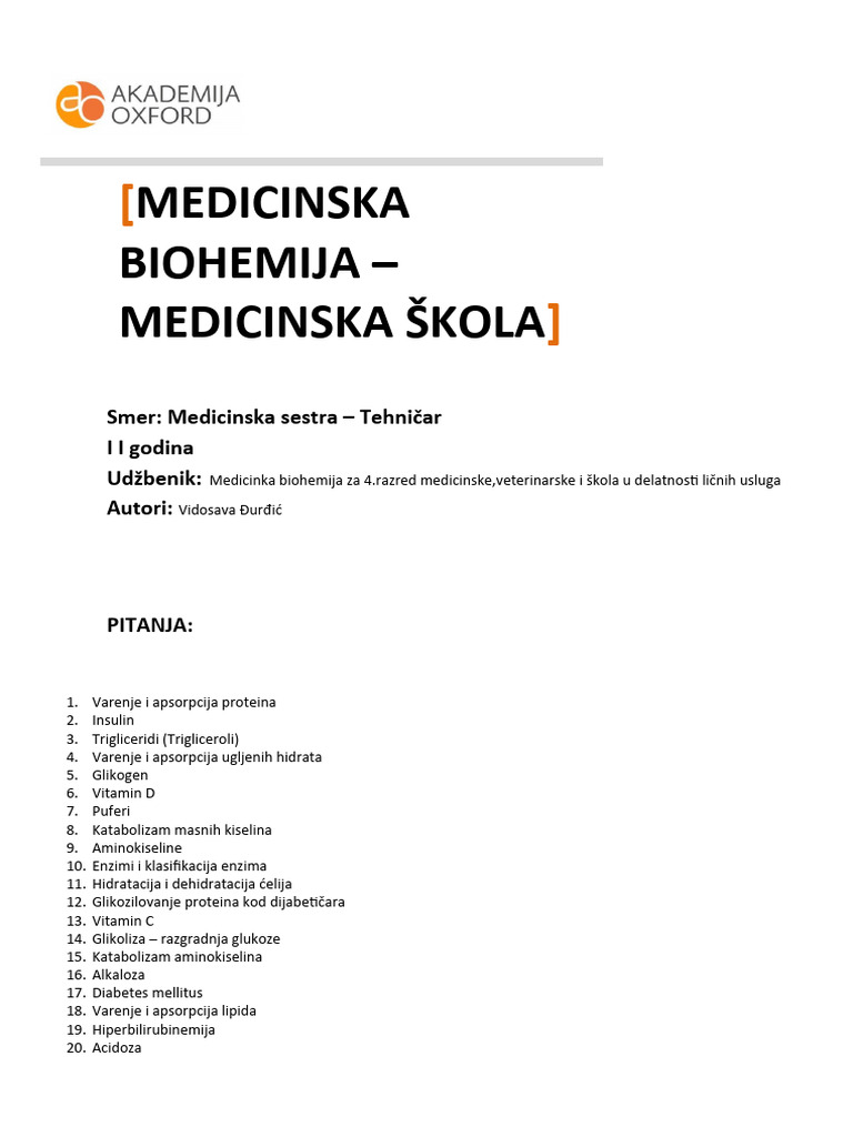 2 Medicinska Biohemija | PDF