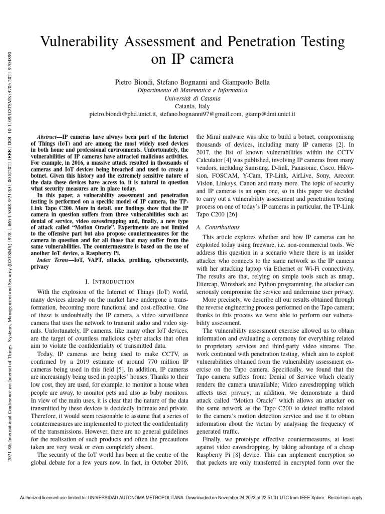 IP Camera Vulnerability Assessment | PDF