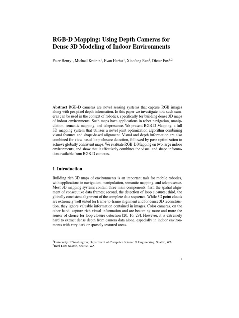 Mapping Indoor Environments In Dense 3d An Rgb D Mapping System Using Depth Cameras Pdf