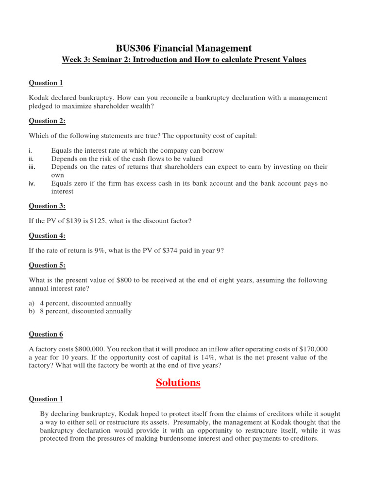 Week 3 - Financial Management - Seminar 2 - QA | PDF | Net Present ...