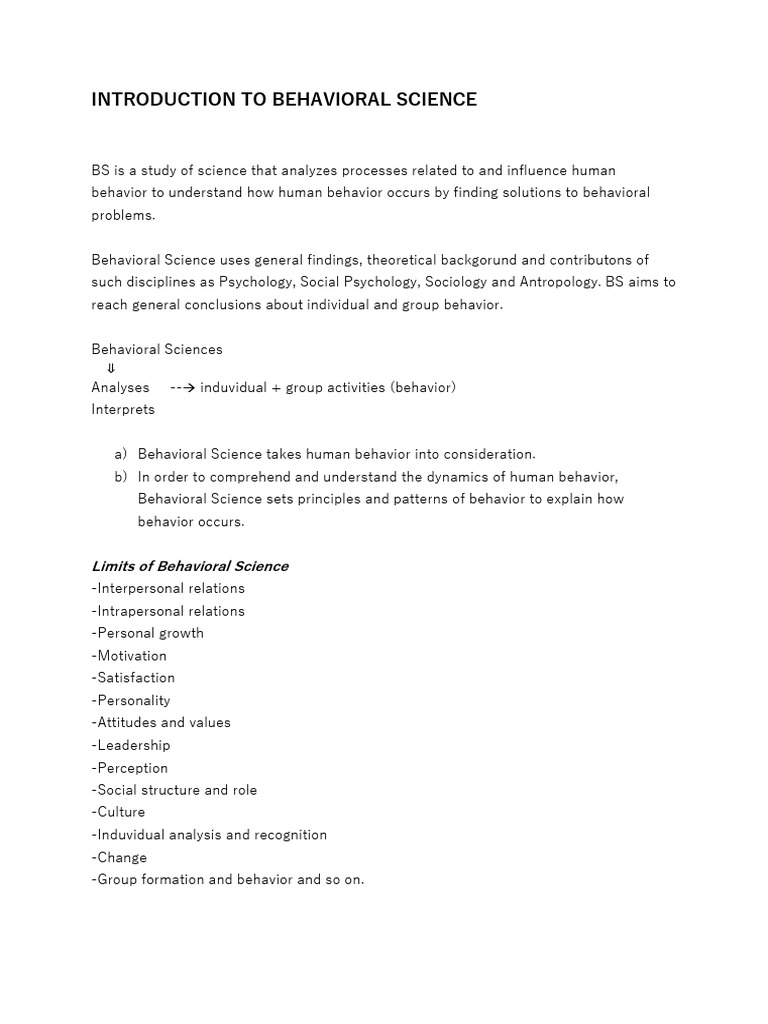 Introduction To Behavioral Sciences | PDF | Leadership | Behavioural ...