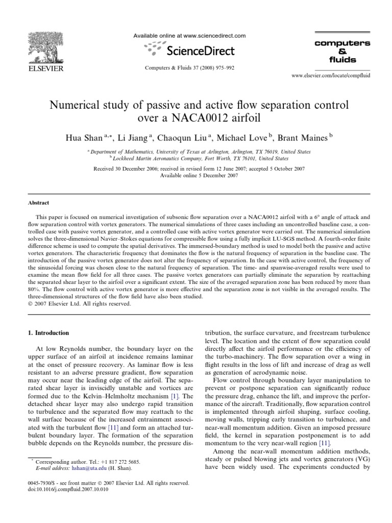 Numerical Study of Passive and Active Flow Separation Control Over A NACA0012 Airfoil | PDF ...