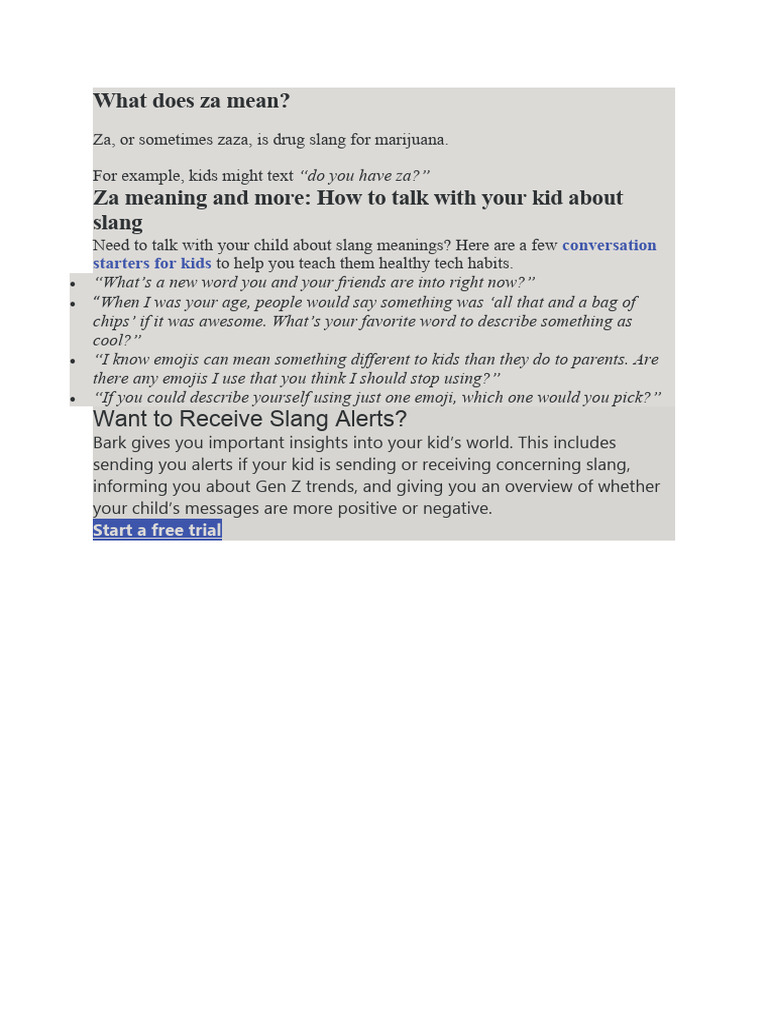 What Does Za Mean?: Want To Receive Slang Alerts? | PDF