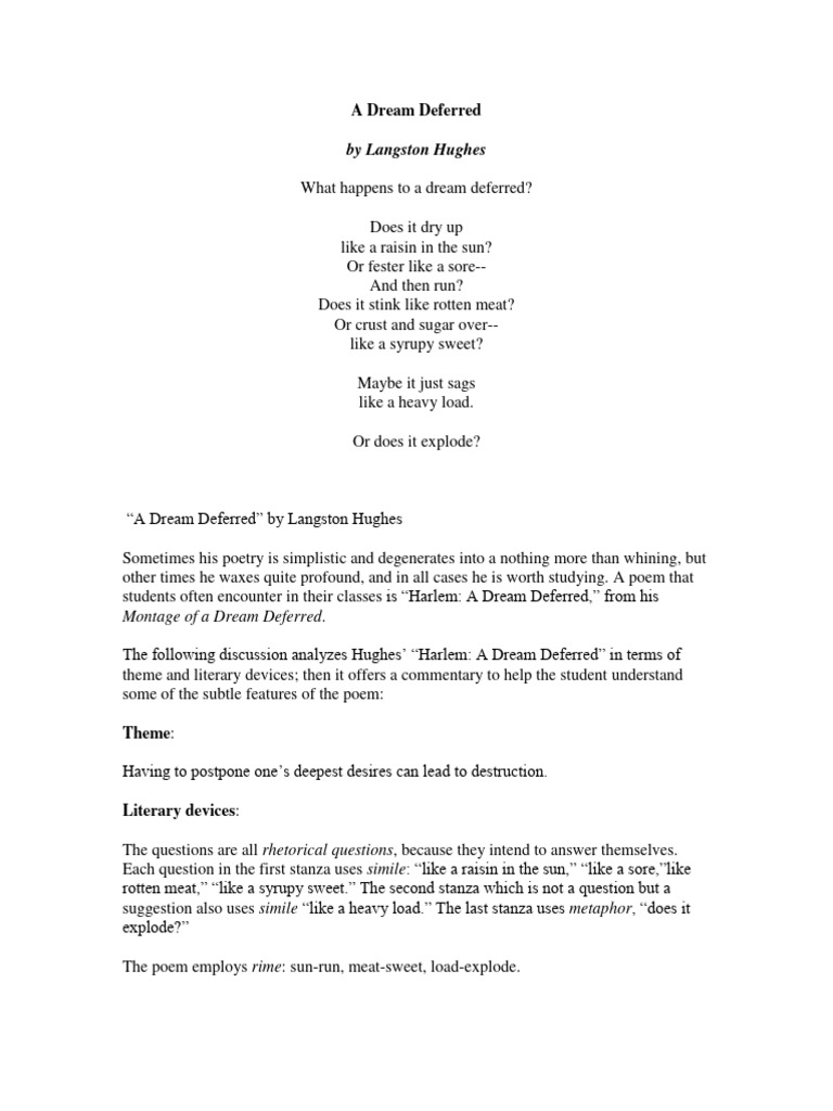 A Dream Deferred Text and Analysis | PDF