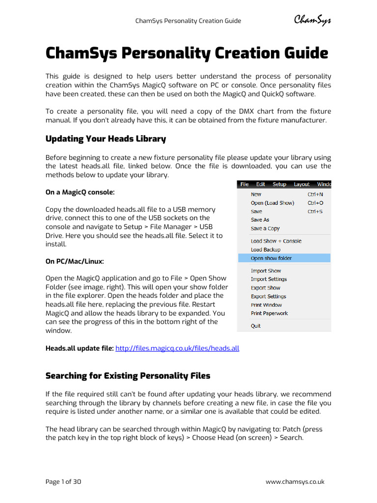 ChamSys Personality Creation Guide | PDF