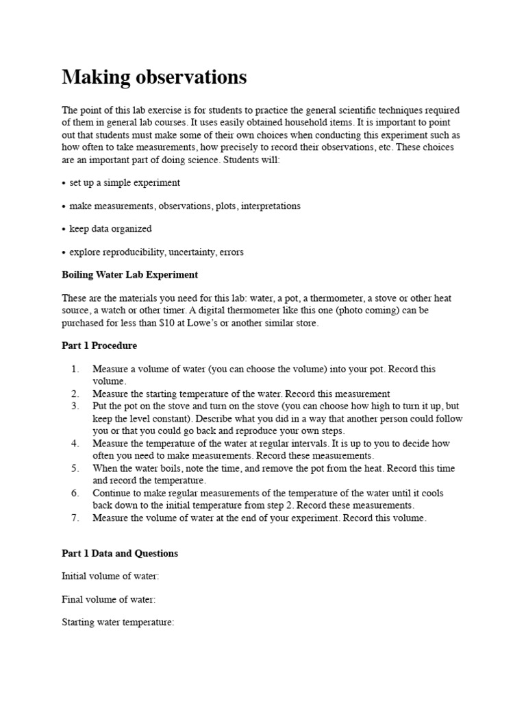 Boiling Water Lab Description 1277735685 | PDF