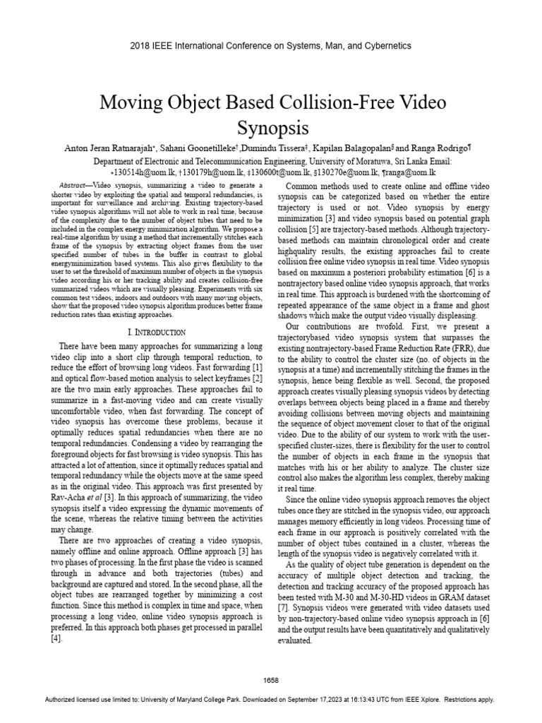 Moving Object Based Collision-Free Video Synopsis | PDF