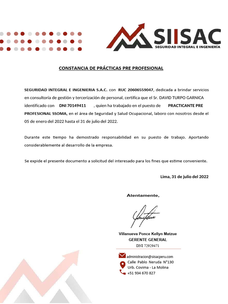 Constancia DE Prácticas Pre Profesional | PDF