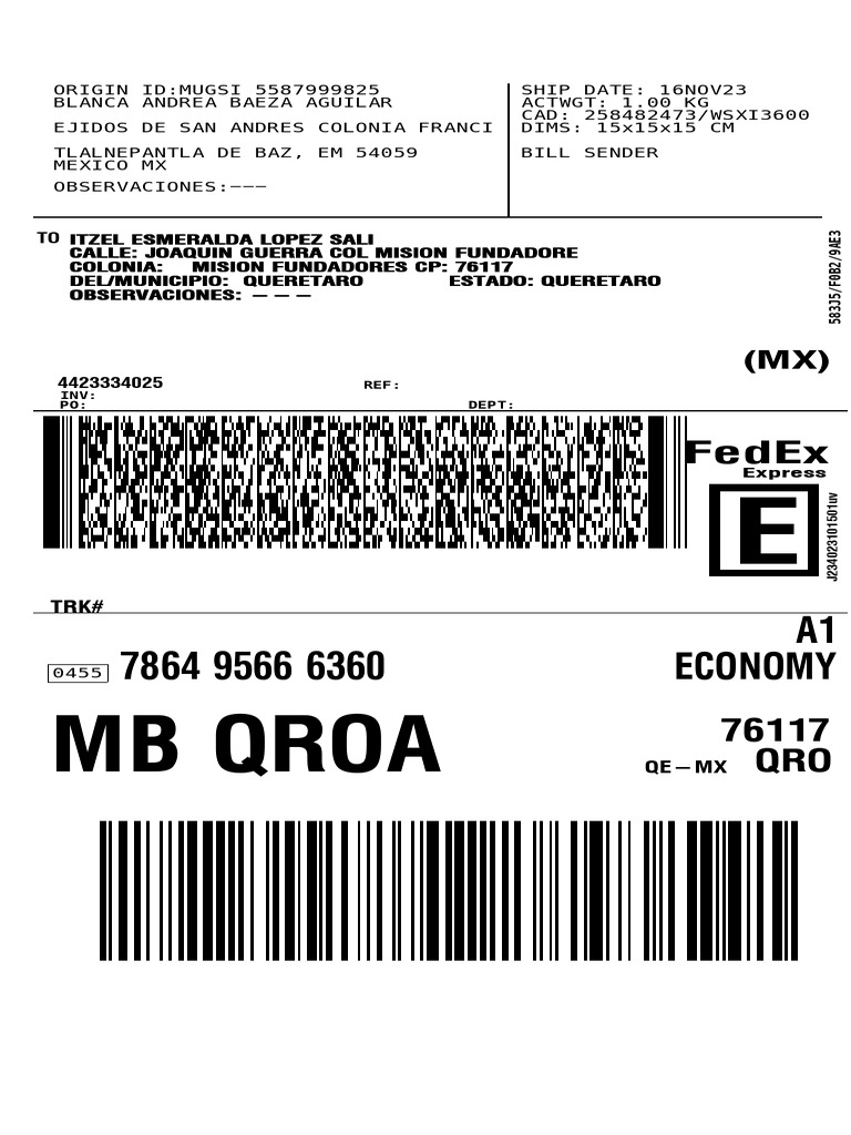 Envio FedEx 2DWB6VZU 08 01 2024 | PDF