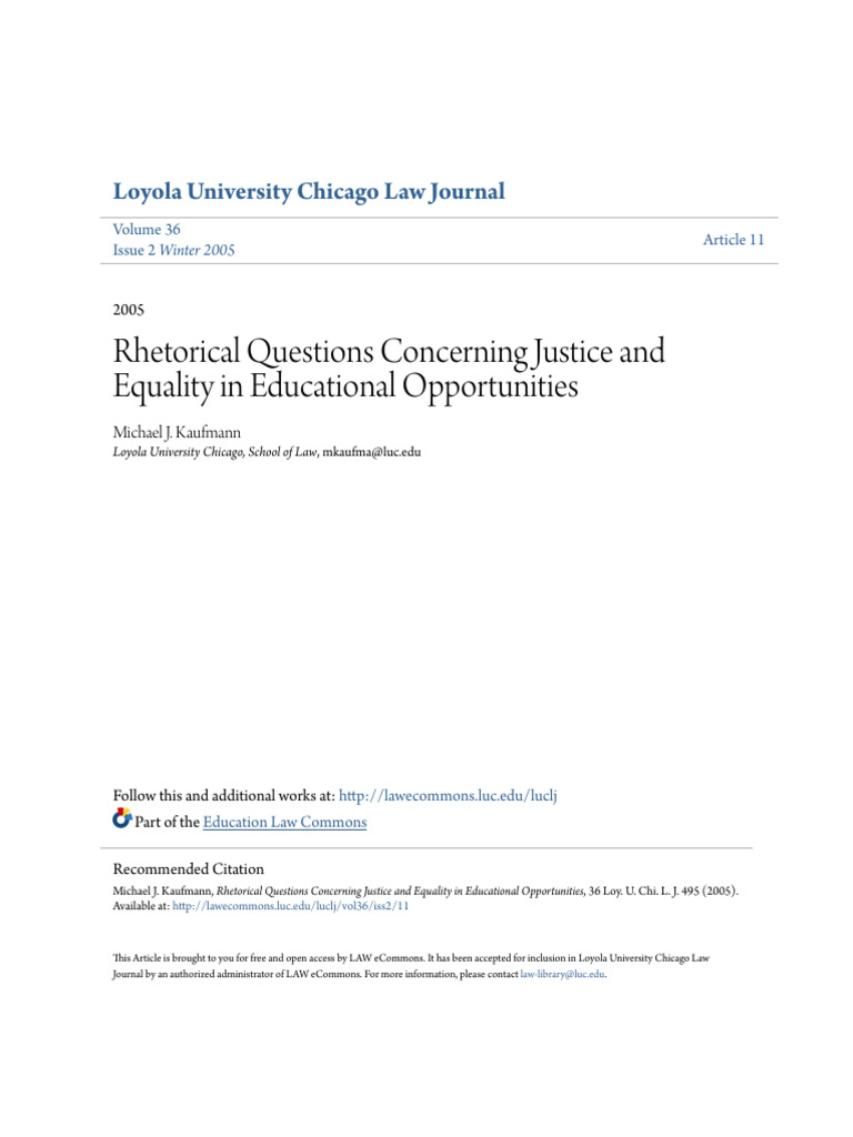 Rhetorical Questions Concerning Justice and Equality in Education | PDF