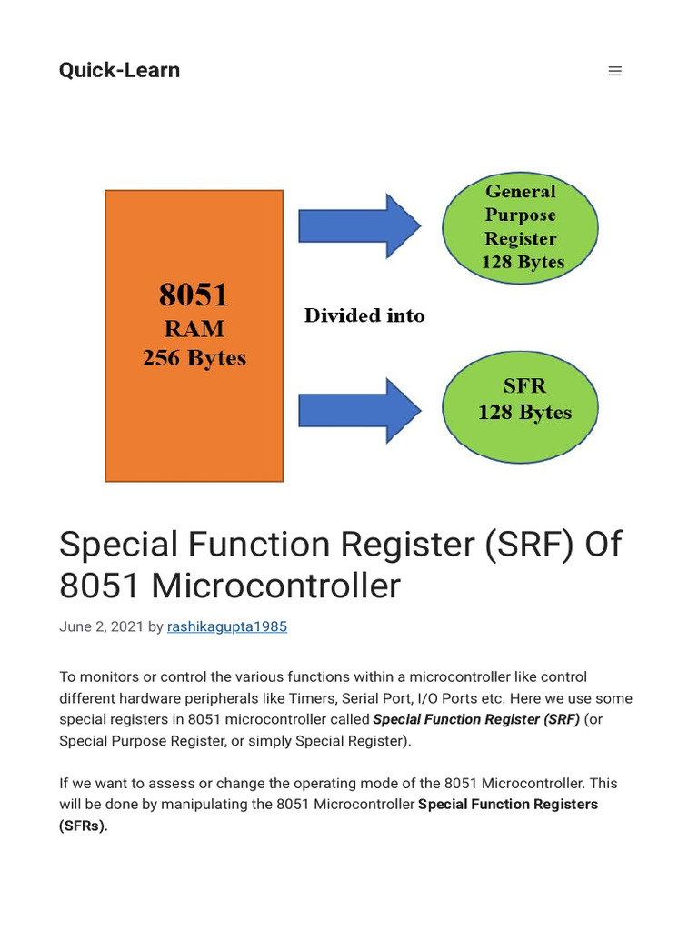 Special Function Register (SRF) of 8051 Microcontroller | PDF