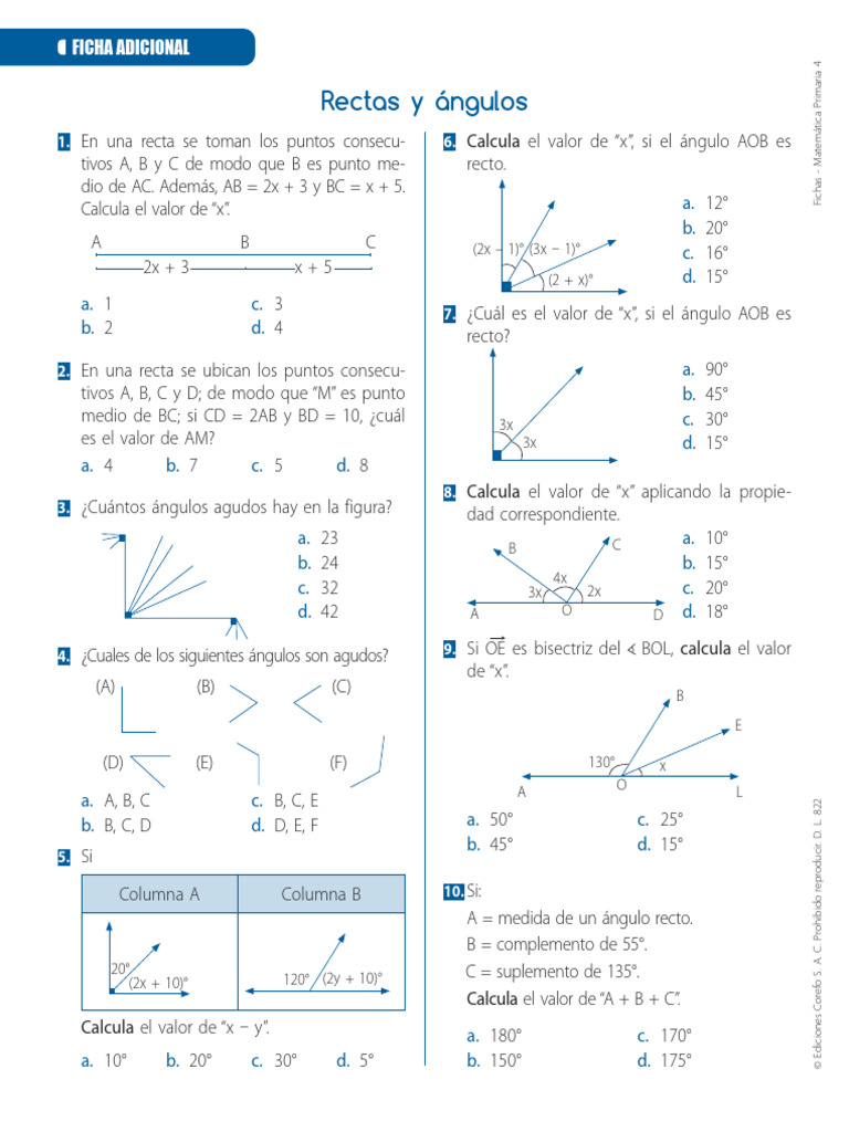 1 U FA 5 4to Grado Matematica Rectas y Angulos Pag 21 | PDF