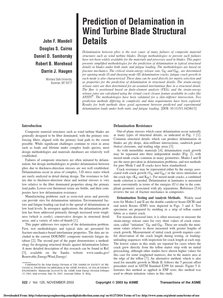 Prediction of Delamination in Wind Turbine Blade Structural Details ...
